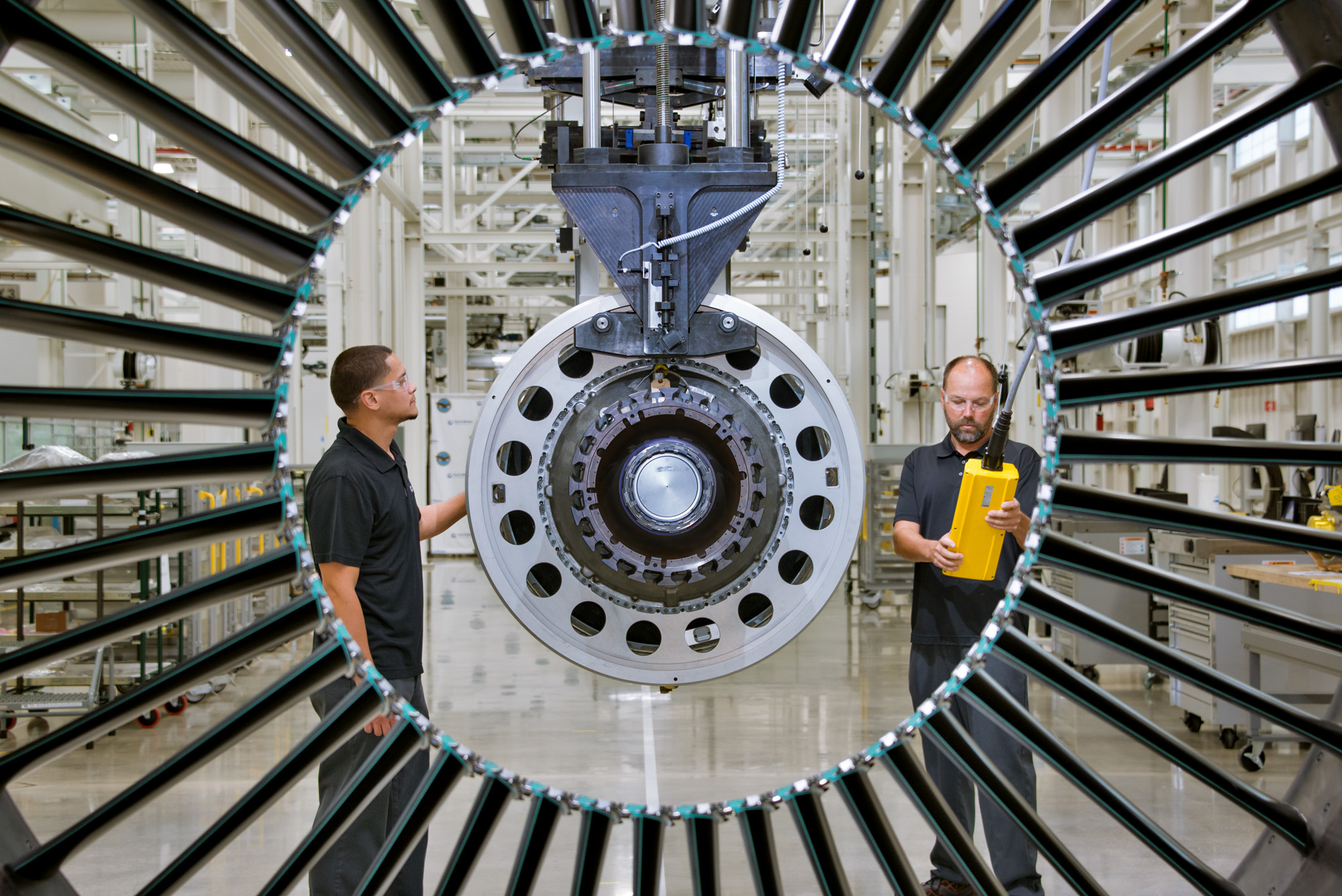 The Pratt & Whitney Geared Turbofan™ PW1100G-JM engine at the West Palm Beach Engine Center in ...